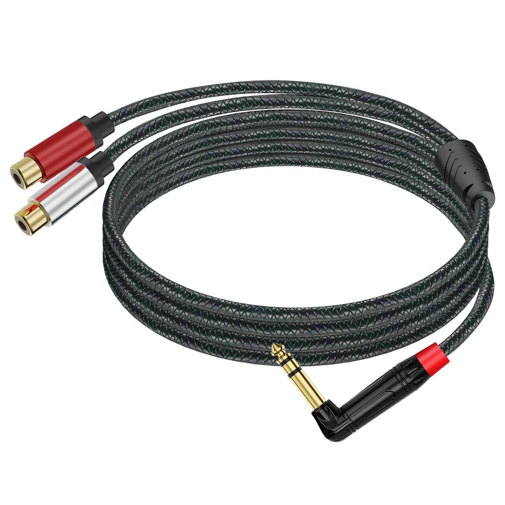 Right-Angle 6.35mm TRS to Dual RCA Female Adapter Cable | Gold-Plated Pro Audio Lead
