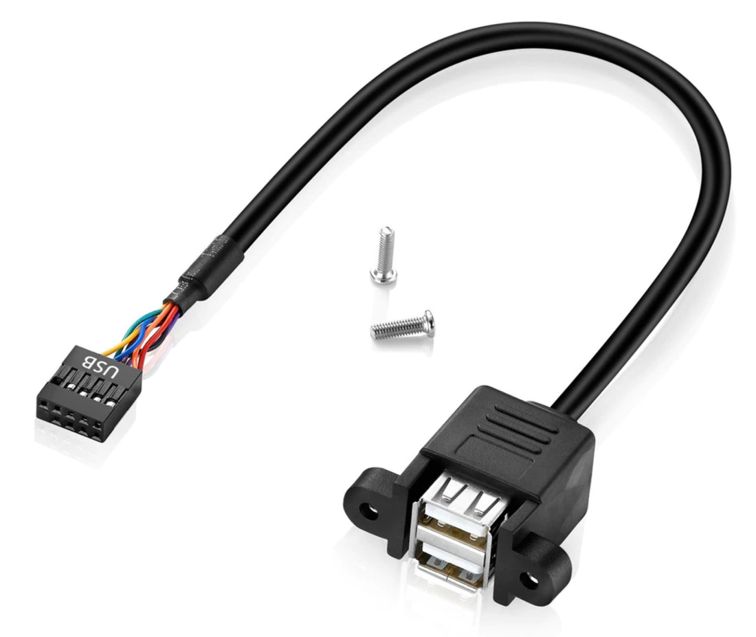 Motherboard 9 Pin Header to Dual USB 2.0 Female Panel Mount Data Cable
